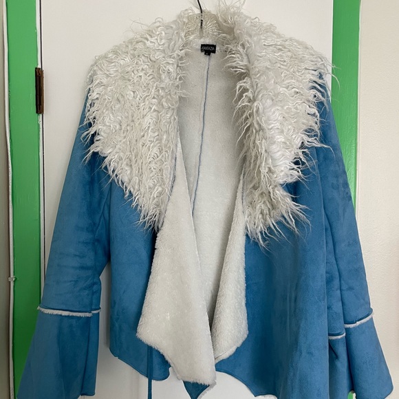 Fantazia | Jackets & Coats | Lovely Faux Blue Suede Jacket With Fuzzy ...